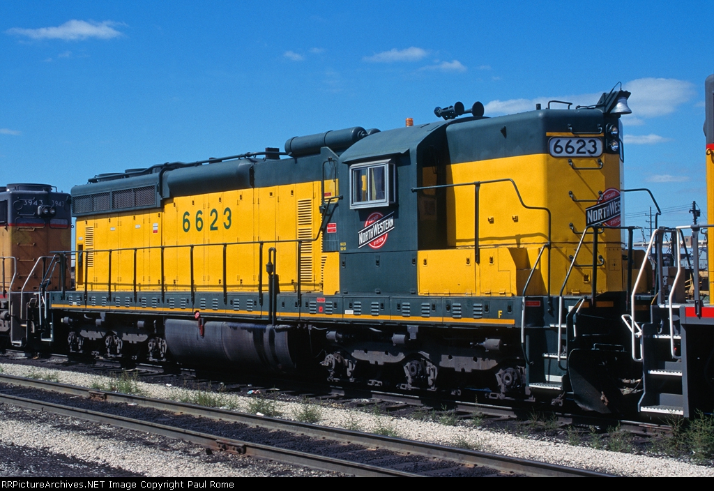 C&NW 6623, EMD SD18, awaits assignment at the BRC Clearing Yard